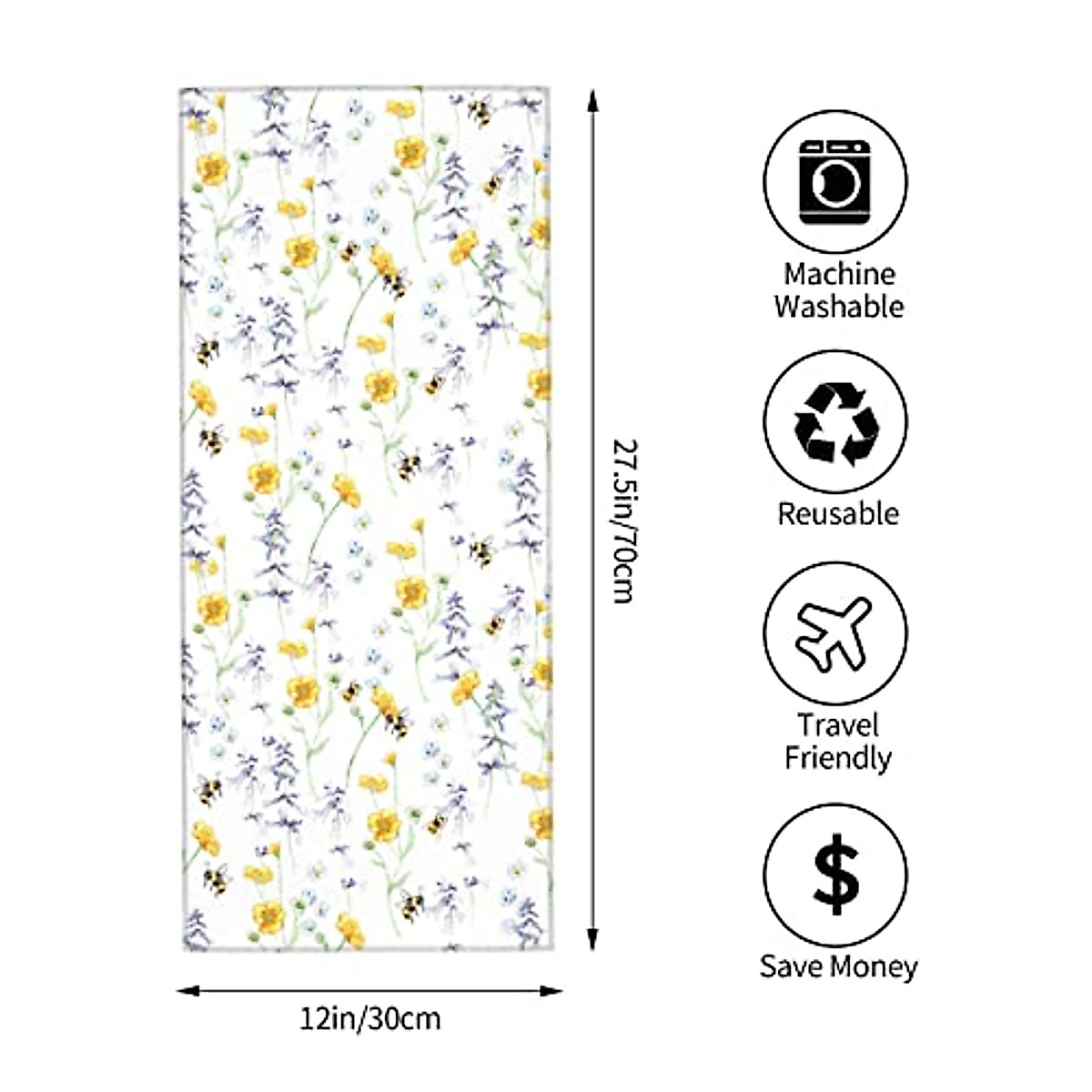 Hand Towel Spring Flower Bumble Bee for Bathroom Kitchen Microfiber Fingertip Bath Towels 12 x 27.5 Inch Soft Decorative Home Hotel Gym Laundry Room