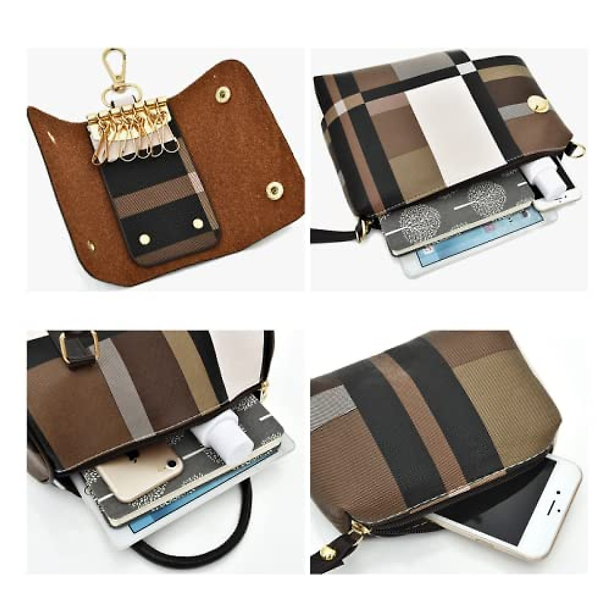 Women Fashion Handbags Wallet Tote Bag Shoulder Bag Top Handle Satchel Purse Set 4pcs (Brown)