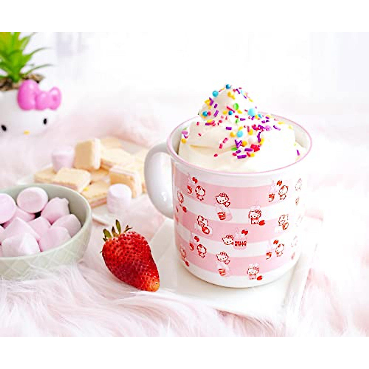 Silver Buffalo Sanrio Hello Kitty Strawberry Milk Ceramic Camper Mug | Holds 20 Ounces