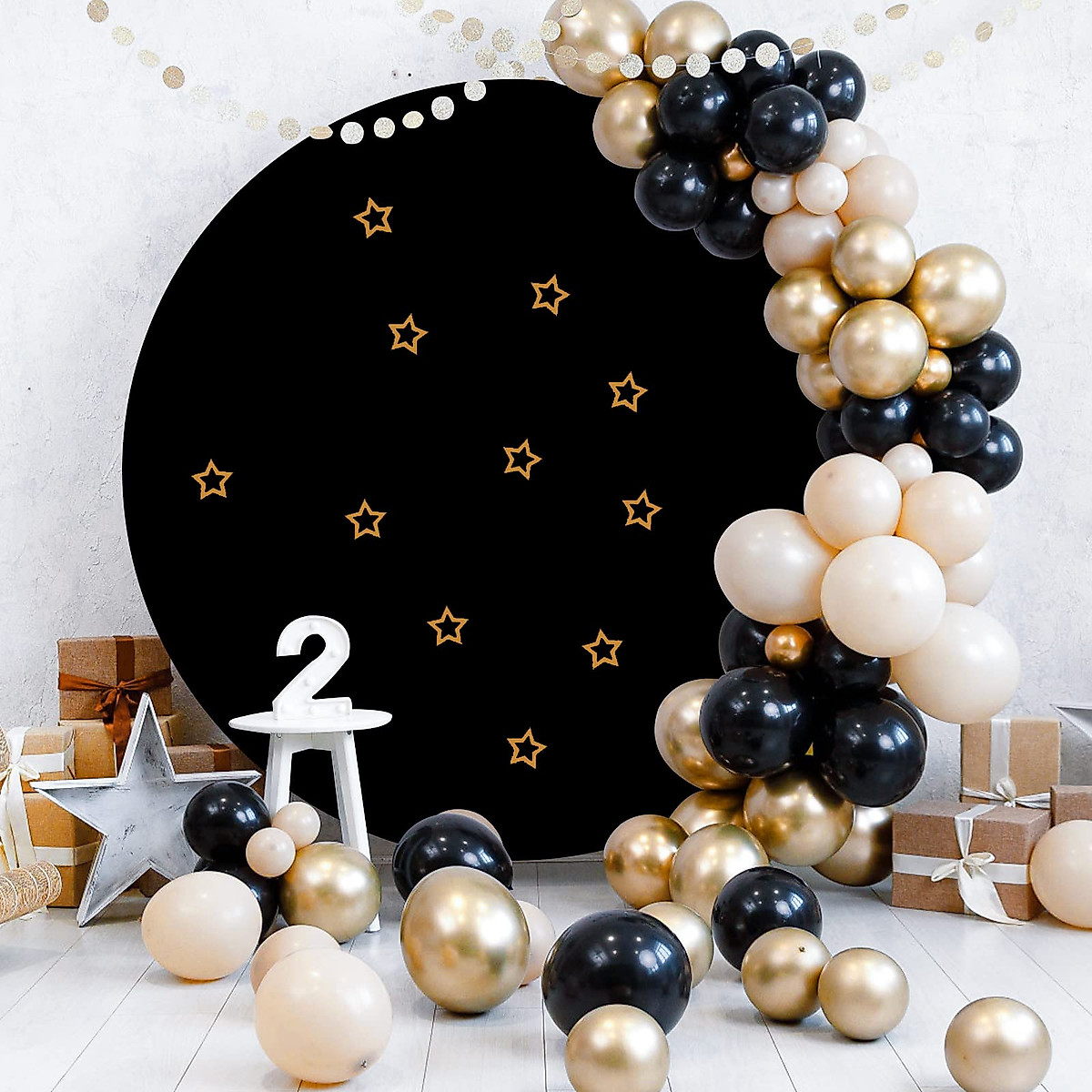 6.5ft Black Round Backdrop Cover Suitable for 6.5ft 6.56ft 6.6ft Circle Stand, Pure Black Spandex Wrinkle Free Birthday Party Wedding Photography Circle Backdrop Cover Arch Background