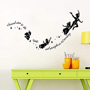 Wallpark Peter Pan Characters Wall Decals Quotes Inspirational Words Removable Wall Sticker, Children Kids Baby Home Room Nursery DIY Decorative Adhesive Art Wall Mural