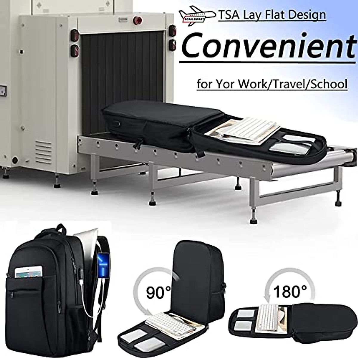 Laptop Backpack, Extra Large Backpack for Men Women, 17.3 Inch Travel Laptop Bag with USB Charging Port, Water Resistant TSA Approved Anti Theft Business College Work Computer Backpack, Black