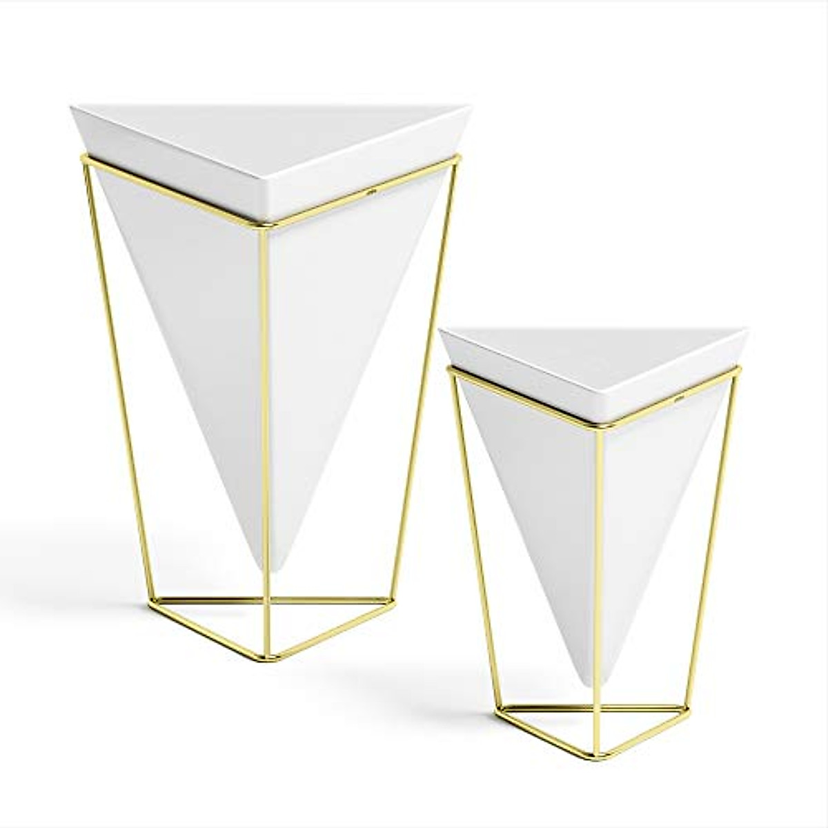 Umbra - 1004372-524 Trigg Desktop Planter Vase & Geometric Container-for Succulent, Air, Mini Cactus, Faux Plants and More, Desk, White/Brass