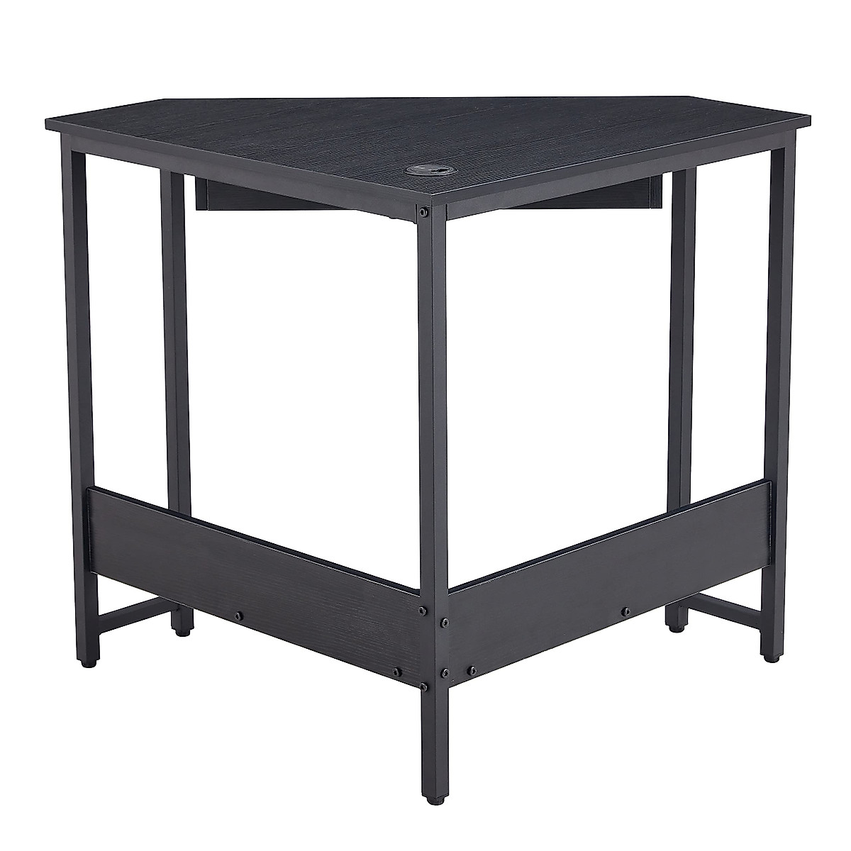 Triangle Computer Desk, Corner Desk with Pull-Out Keyboard Tray & Storage Shelves, Home Office Compact Desk, Gaming Table with Sturdy Steel Frame as Workstation for Small Space (Black)