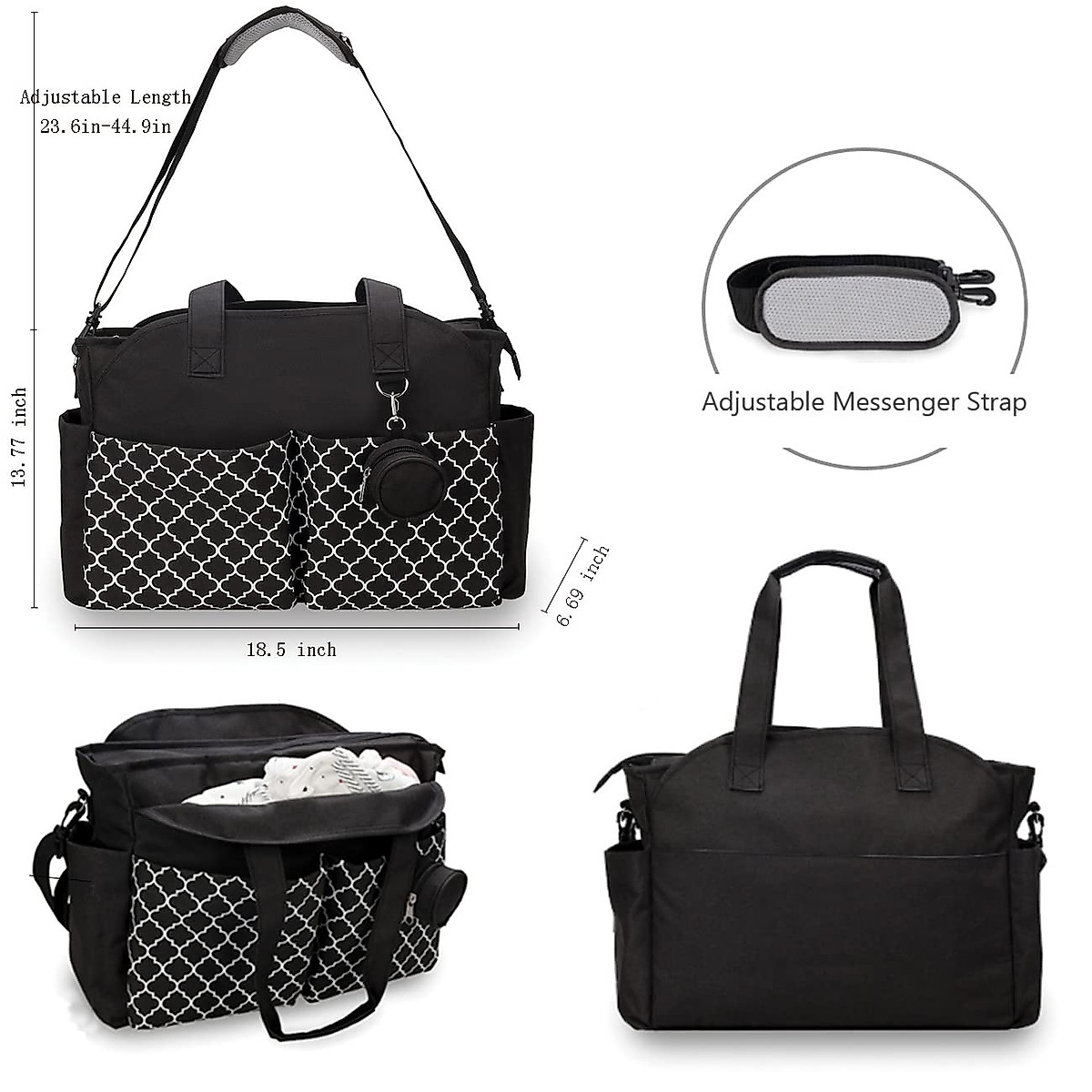 Lmbabter Diaper Bag Tote with Changing Station Upgrade Multi-Function Baby Bag with Adjustable Shoulder Strap Insulated Pockets (Black)