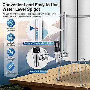 LCF Gravity-fed Water Filter System, 3 Gallons Stainless-Steel System with 6 Filters, Metal Water Level Spigot and Stand, Reduces Chlorine & Fluoride, LCF Gravity Tank series(LCF-GT- Professional)