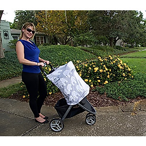 MoM-me Nursing Cover, Multi use for Baby Car Seat Cover, Breastfeeding, Canopy, Stroller and Infant Pillow Wrap or Cover Ups. for Boys and Girls. Grey/White Elephant Design