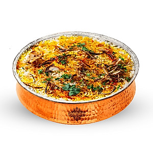 Indian Art Villa Copper Hammered Lagan Handi Chaffing Dish Pan With Tin Lining, Cookware & Serveware, Capacity -6 Liter, Hyderabadi Dum Biryani Rice and Veg/Nonveg