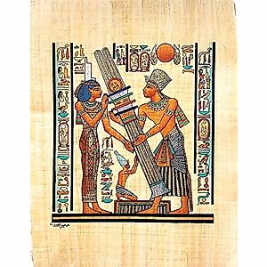 NileCart Collection of 4 sheets Egyptian papyrus paintings Original Hand Painted Papyrus Paper Ancient Egyptian size 13x17 in. handmade in Egypt. (Egyptian gods & goddesses Collection)