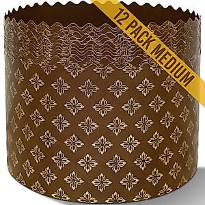 Geborilma Panettone Paper Mold - Deluxe Brown and Gold Easter Bread Baking Paper Forms for Baking Paska 1 kg - H 3.5 inch x W 5 inch - Pack of 12 Pandoro Mold