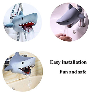 Children’s Faucet Extender Bath Spout Cover for Baby: Sink Extension Hand Washing - Kids Toddler Bathroom Bathtub Fun & Safety - Child Kitchen Accessories (Grey Shark)