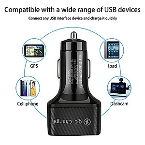 Car Charger Adapter, 6 Ports USB QC3.0 Fast Phone Charger, Car Interior Accessories Fit for All Vehicles, Multi-Port Car Phone Charger with LED Light Display for Smart Phone and More (Black)