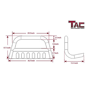 TAC Bull Bar Fit 1998-2012 Ford Ranger/Ranger Edge (Excluded STX Model) Pickup Truck 2.5” Black Front Bumper Grille Guard Brush Guard