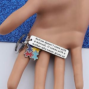 Gzrlyf Autism Mom Keychain Autism Awareness Gifts Autism doesn't Come with a Manual It Comes with a Mother who Never Gives Up (Keychain)