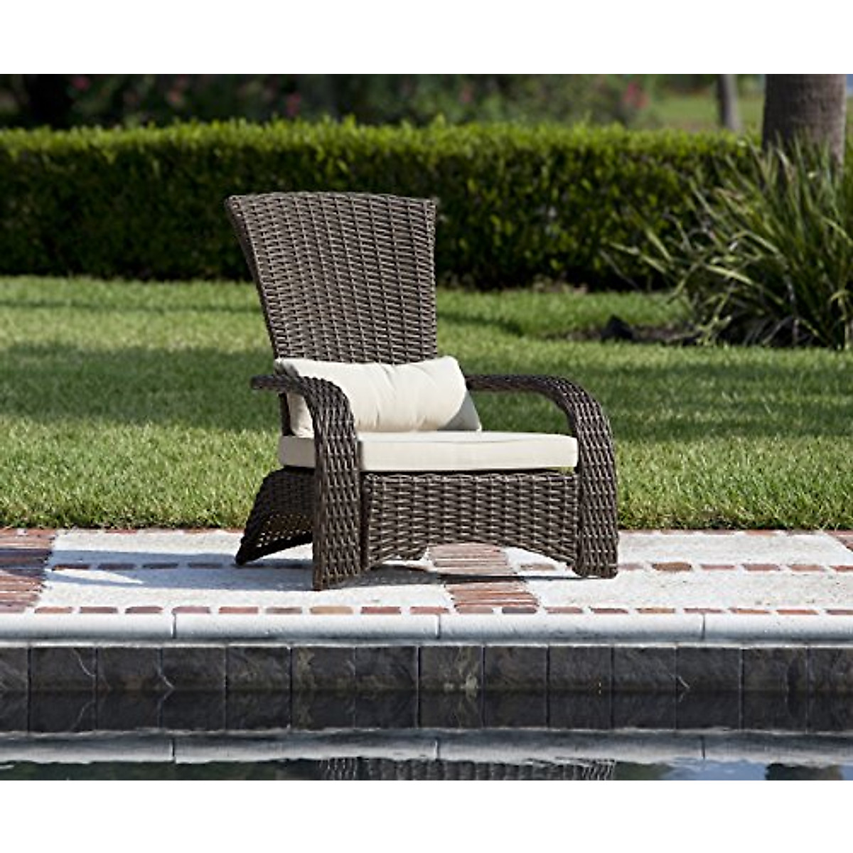 Patio Sense 62172 Deluxe Coconino Wicker Lounge Chair All Weather Wicker Armchair Lightweight Durable Adirondack Style Includes 3" Thick Beige Cushion & Lumbar Pillow - Mocha Finish