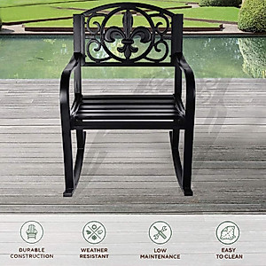 LEISU Outdoor Patio Rocking Chair, Metal Rocking Seat Scroll Design Rocker Armchair for Indoor, Deck, Backyard, Garden (2, Black)