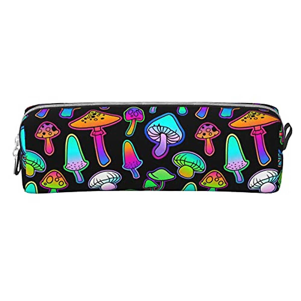 Colorful Mushroom Leather Pencil Case Bag for Girls Boys Lightweight Durable Pen Pouch with Brass Zipper, Organizer Box Change Coins Bag