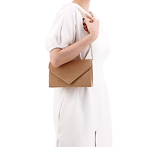 jascaela Women's Faux Suede Evening Clutch Handbags Envelope Evening Purses for Wedding Cocktail Prom Party - Camel