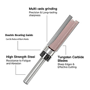 SICWOOD 9pcs Pattern Flush Trim Router Bit 1/4 Shank, Carbide Tipped Top Bearing Template Pattern Router Bit, Straight Flush Cut Router Bit, for Wood Trimming