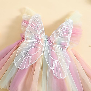 Infant Baby Girl Rompers Dress Embroidery Butterfly Wing Fly Sleeve Rainbow Tulle Skirt Jumpsuits Baby Bodysuits (Colorful Purple, 12-18 Months)