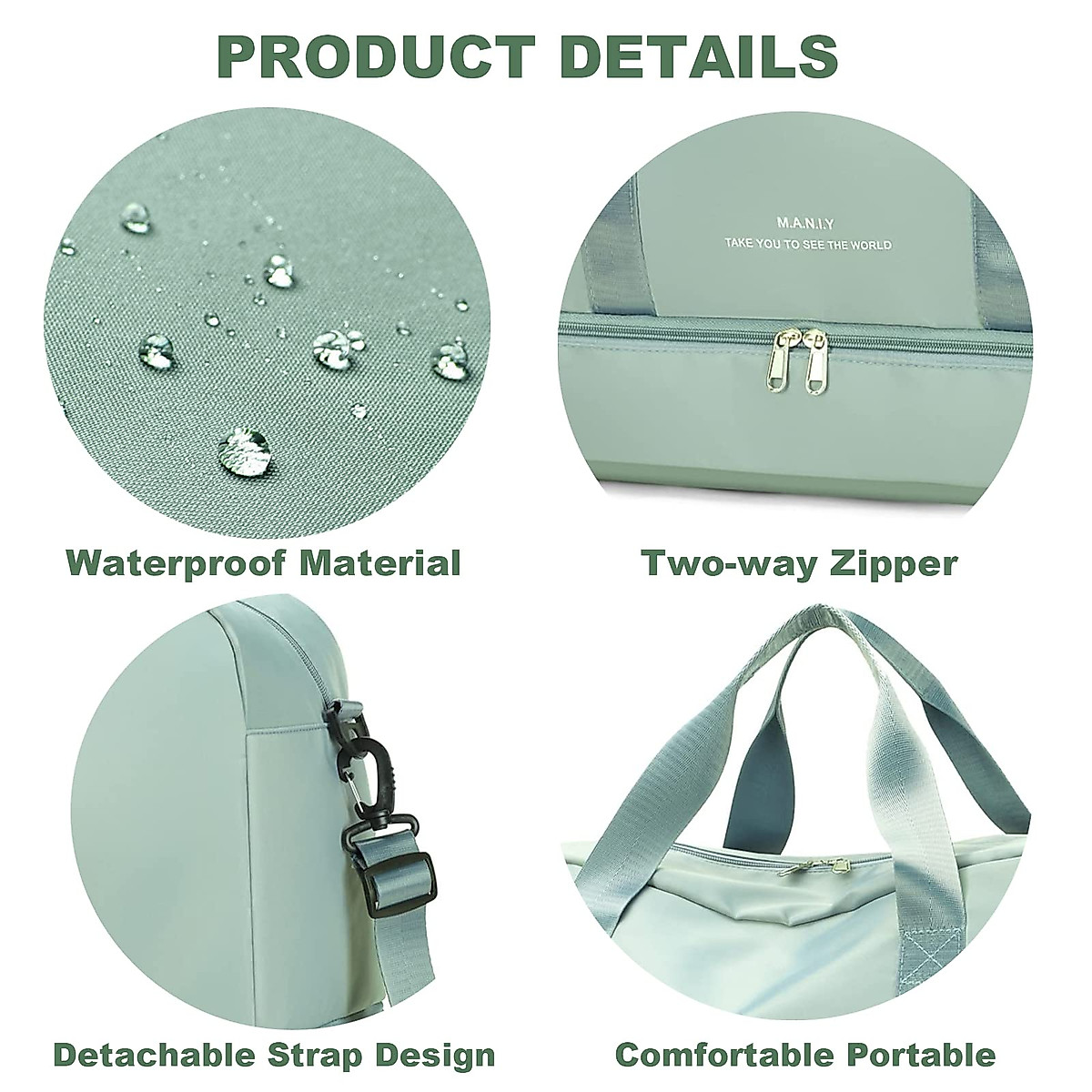 Travel Gym Tote Bag for Women,Duffle Carry On Bag,Weekender Overnight Bags for Women Large Tote Sport Bag for Women with Dry Wet Pocket,Green