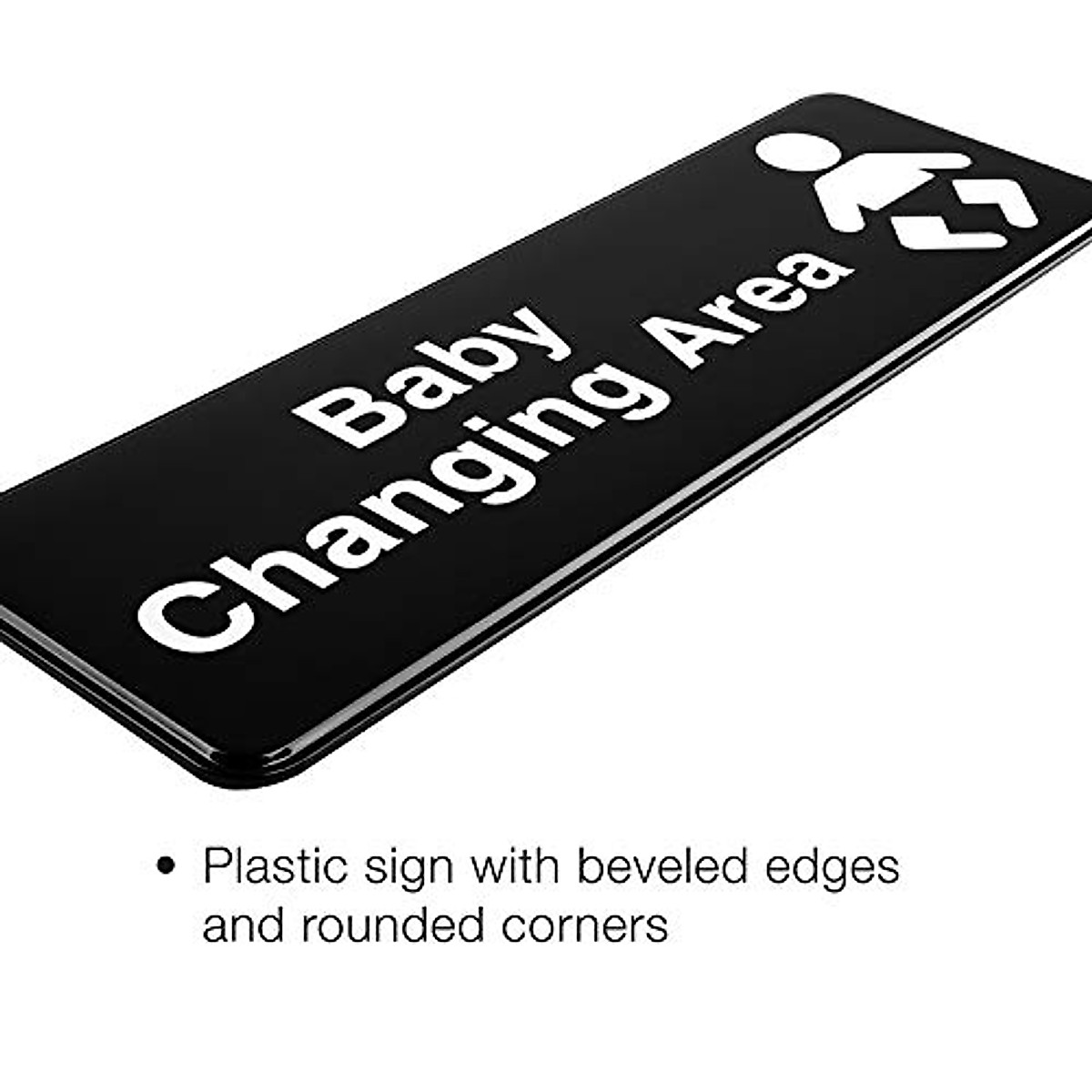 Excello Global Products Baby Changing Station Sign: Easy to Mount Informative Plastic Sign with Symbols 9x3, Pack of 3 (Black)