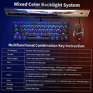 dsfen CK61 RGB Mechanical Gaming Keyboard OUTMU Blue Switches Keyboard 61 Keys Anti-ghosting with Backlight for Gaming Black