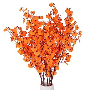 HANTAJANSS Artificial Orchids Flowers Bouquet Realistic Orchids Silk Bulk, 8PCS Faux Flowers Flowers Fake Orange Orchids Long Stem for Indoor Outdoor Wedding Home Office Decoration