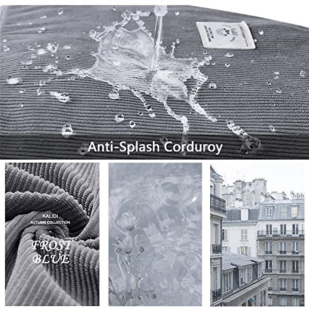 KALIDI Corduroy Tote Bag, Large Messenger Bag Shoulder Hobo Anti Splash Crossbody Zipper Bag Casual Work Shopping Women Grey Blue