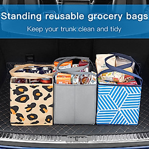 TIIOCTI Reusable Grocery Bags heavy duty Shopping Box Foldable Saving Space Standing Tote Bag with Long Handles 3 Pack