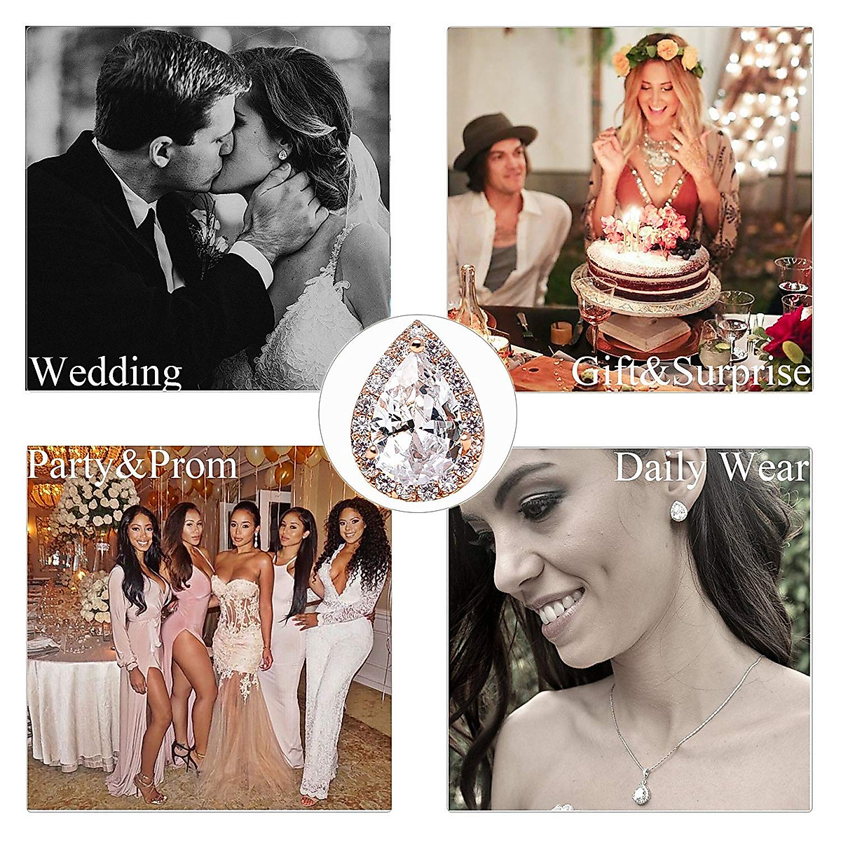 SWEETV Teardrop Bridal Earrings for Wedding, Prom - Elegant Cubic Zirconia Stud Earrings for women, brides, bridesmaids,Siver