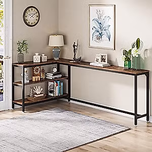 Tribesigns L Shaped Console Sofa Table, 82.67" Extra Long Sofa Tables with 3-Tier Open Storage Shelves, Reversible Entryway Table for Hallway, Industrial Behind Couch Table for Living Room