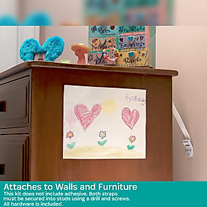 KidCo Anti-Tip Furniture Straps - Anti Tip Safety Straps, TV & Furniture Straps for Child Safety, Two Pack, White