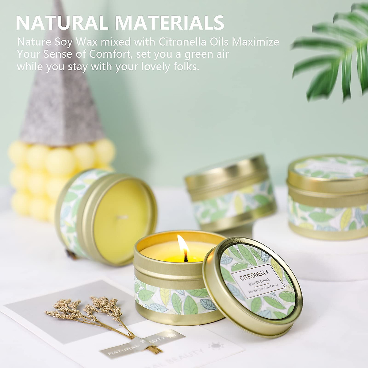 STRN Citronella Candles Outdoor, Scented Candles, Summer Soy Wax Candles, Lemongrass Candles for Outdoor&Indoor, Travel Tin Candles Set for Garden and Camping (6 Packs)