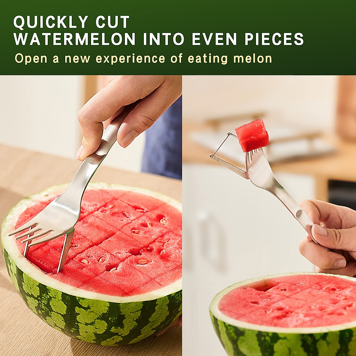 2 Packs 2-in-1 Watermelon Slicer Cutter & 4 Pieces Stainless Steel Fruit Fork, Watermelon Fork Slicer Artifact, Summer Watermelon Cutting Tool for Family Parties Camping