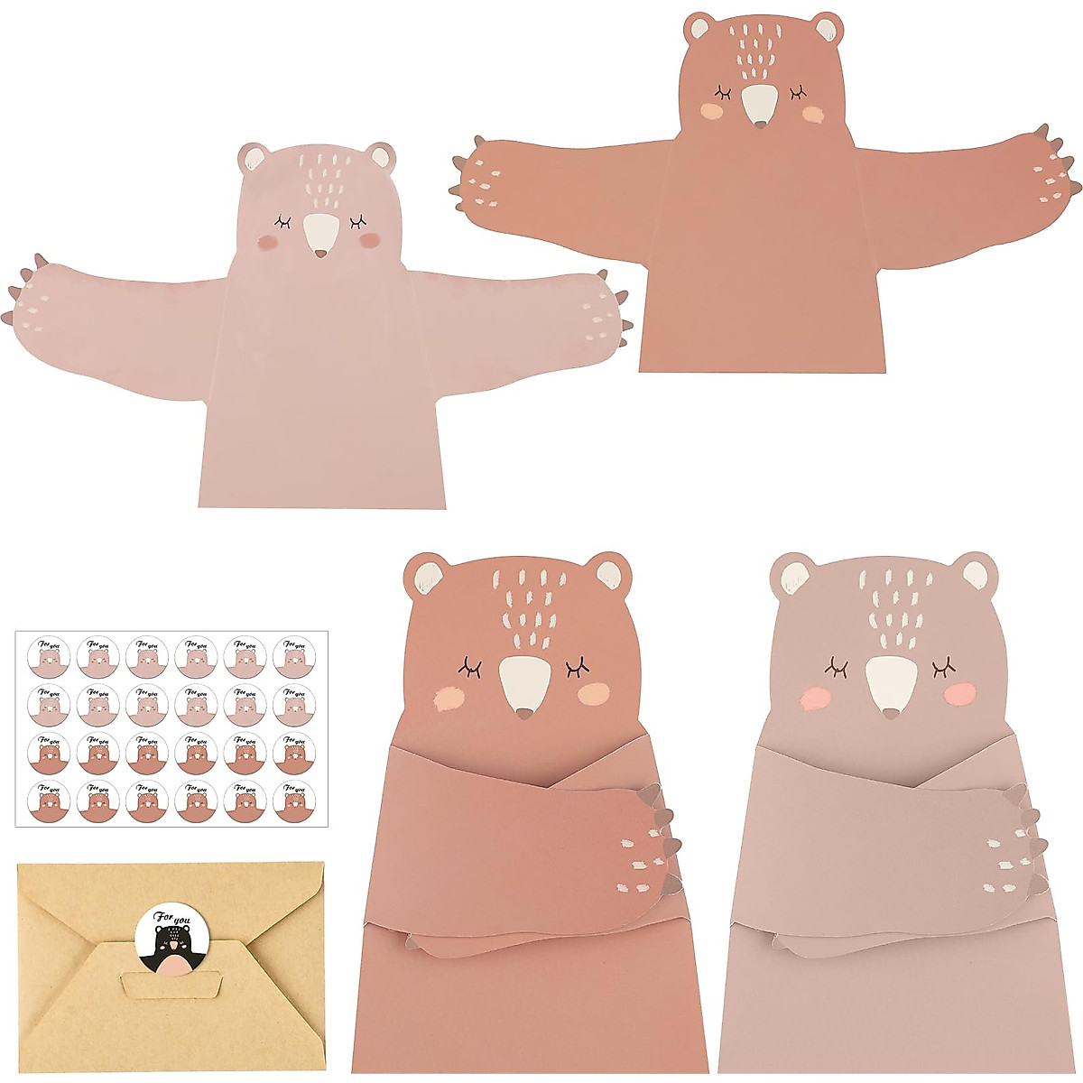 Lincia 36 Sets Bear Thank You Cards Funny Greeting Cards Bear Hug Birthday Cards Animal Note Cards Bulk Bear Stationary Holiday Cards with Envelopes Stickers for shower Party Supplies(Classic Style)