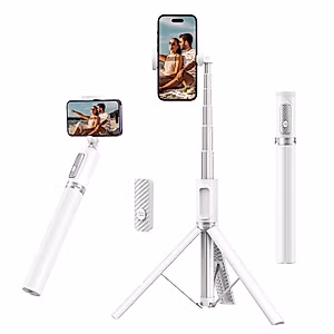 ATUMTEK 55" Selfie Stick Tripod, All-in-one Extendable Aluminum Phone Tripod with Rechargeable Bluetooth Remote for iPhone, Samsung, Google, LG, Sony and More, Fitting 4.7-7 inch Smartphones, White