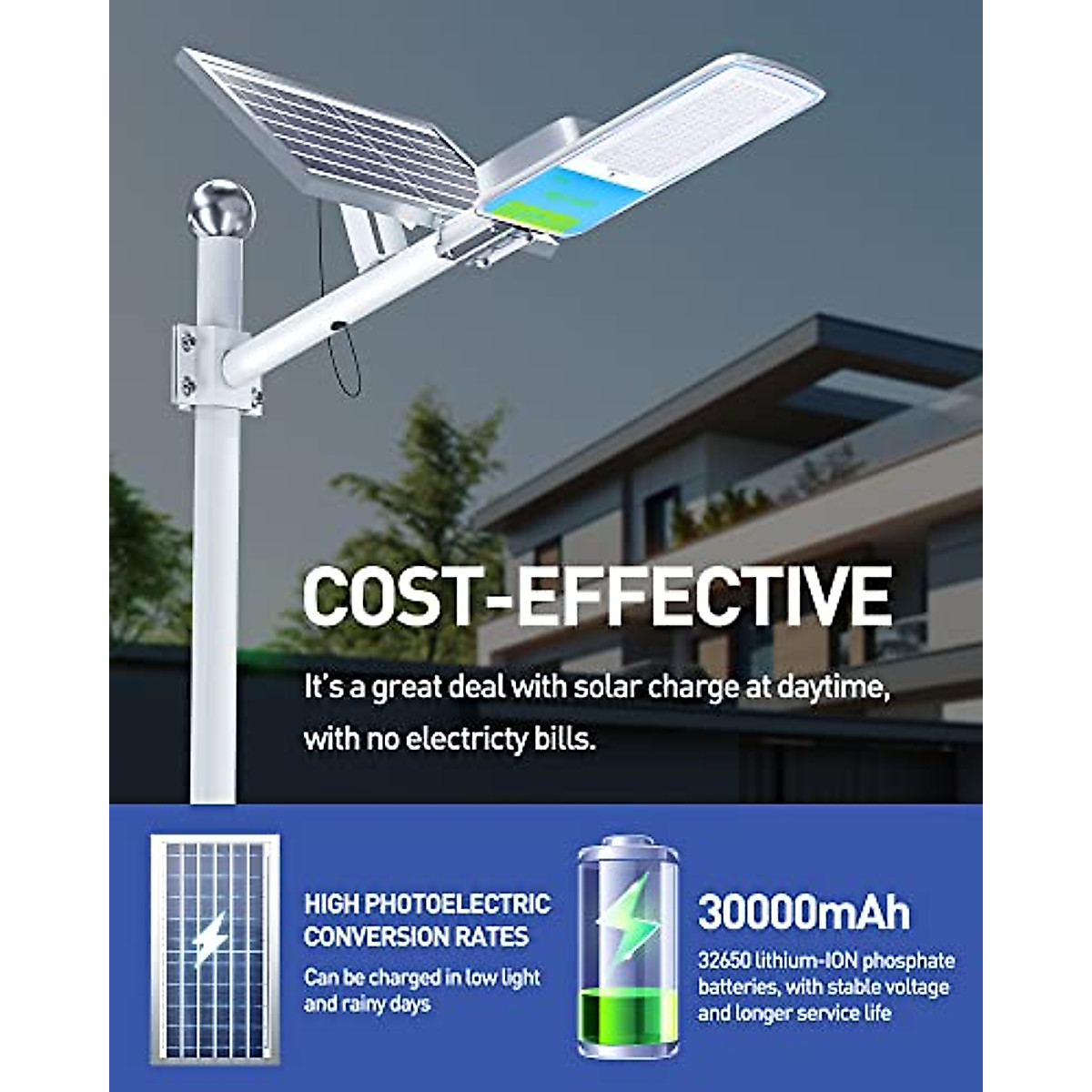 OKPRO S-480J 1000W Solar Street Lights Outdoor Waterproof, 6500K 100000LM Outdoor LED Street Light Dusk to Dawn, LED Wide Angle Lamp with Remote Control, for Parking Lot