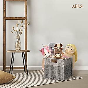 AELS Woven Baskets for Storage, Natural Hand-woven Storage Baskets for Organizing, Cubby Cubes Storage Bins for Shelves, 11" Modern Farmhouse Square Storage Cubes with Handles, Ombre Gray, 2 Pack