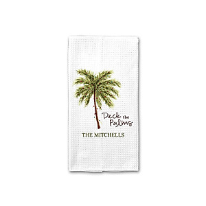 Deck the Palms Custom Christmas Waffle Weave Dish Towel | Personalized Kitchen Towel | Housewarming Gift | Personalized Christmas Gift Women | Personalized Dish Towel | Christmas Kitchen Towel