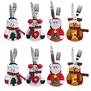 Kaxich 8pcs Christmas Cutlery Holders Suit Silverware Pockets Knifes Forks Tableware Decor Bag Storage Covers Christmas Xmas Party Decorations