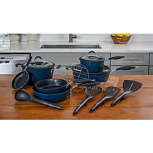 Paula Deen DFCW12SB Family 14 Piece Ceramic Non-Stick Cookware Set 100% PFOA-Free and Induction Ready Savannah Blue