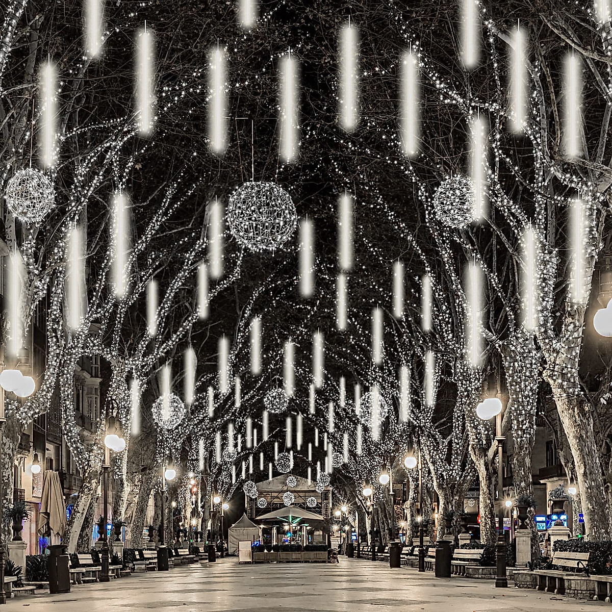 Falling Rain Drop 30cm 8 Tubes 240 LED Waterproof Outdoor Christmas Lights Cascading Icicle String Light for Indoor Outdoor Wedding Garden Tree Home Decor, White