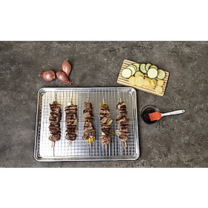 Checkered Chef Baking Sheet with Wire Rack Set - Aluminum Cookie Sheet and Stainless Steel Cooling Rack - Non-stick, Easy Clean Bakeware for Cooking (Jelly Roll, 2 Pack)