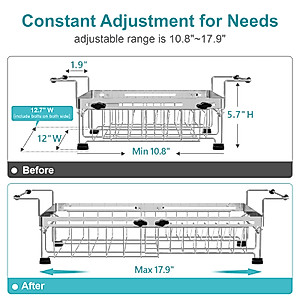 GSlife Expandable in Sink Dish Drying Rack - Stainless Steel Capacity Adjustable Over The Sink Dish Rack (10.8''-17.9''), Dish Drainer for Kitchen Sink Counter with Utensil Holder, Silver
