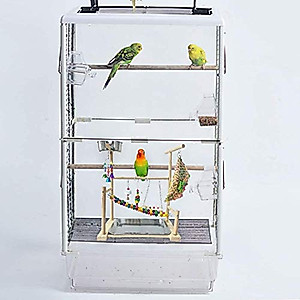 kathson Parrot Playstand Bird Playground Conures Play Stand Wood Perch Gym Playpen Ladder Parakeets Cage Accessories Exercise Toys with Swings Feeder Cups for Cockatoos Lovebirds
