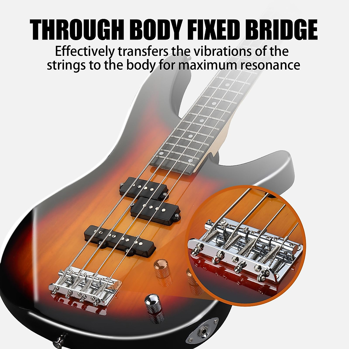 Ktaxon 4 String Electric Bass Guitar, Full Size Standard Right Handed Rosewood Fingerboard Beginner Kit with Cable Wrench Tool (Sunset)