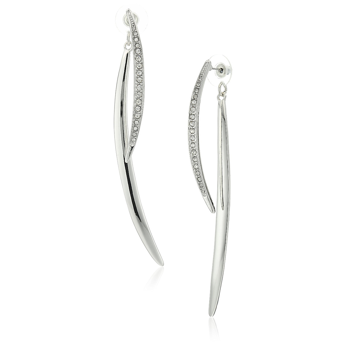 GUESS "Basic" Silver Curved Stick Front to Back Linear Drop Earrings