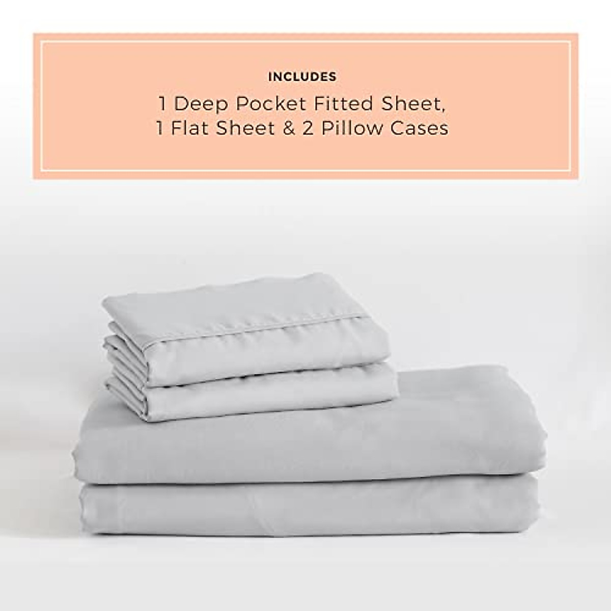 PeachSkinSheets Brushed Silver Sheet Set - 1500tc Level of Softness - Extra Soft Cooling Sheets for Hot Sleepers and Night Sweats - Queen Size