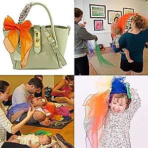 Lolakee Dance Scarves for Kids Play 12 Pcs Upgraded Play Scarves for Babies Toddlers Children Movement Square Juggling Silk Music Dancing Scarf Rhythm Band Scarves Pro (6 Colors,24" x 24")